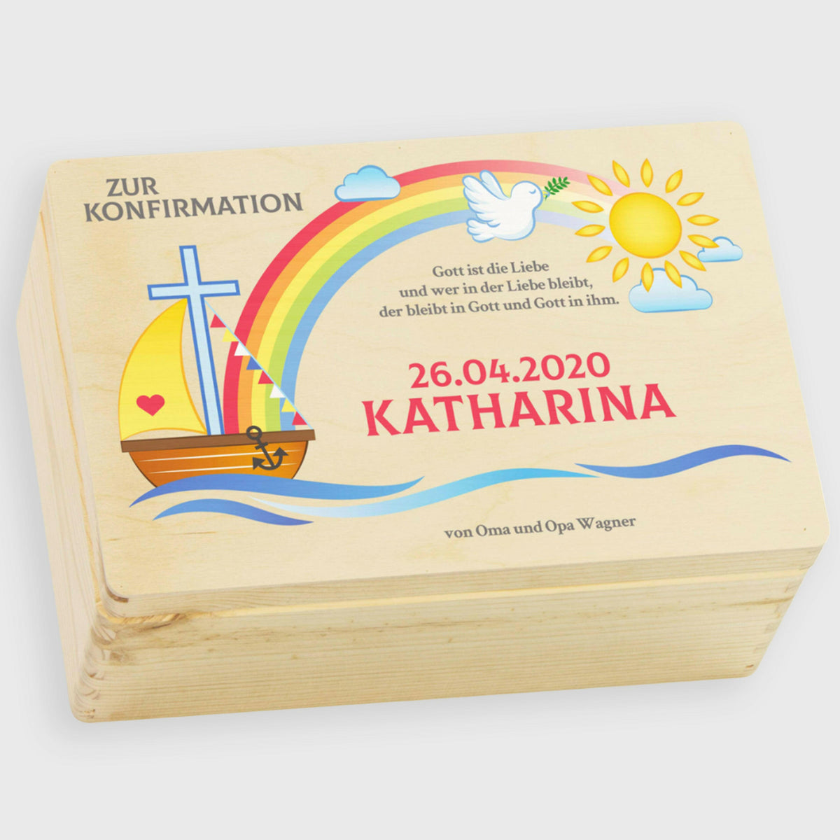 Holzkiste zur Konfirmation - Personalisiert (Frieden Motiv), Natur ...